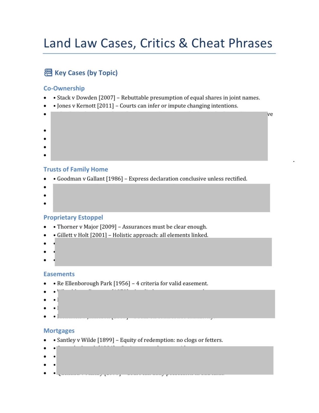 Land Law Cases & Critics Cheat Sheet (PDF Download) - Etsy