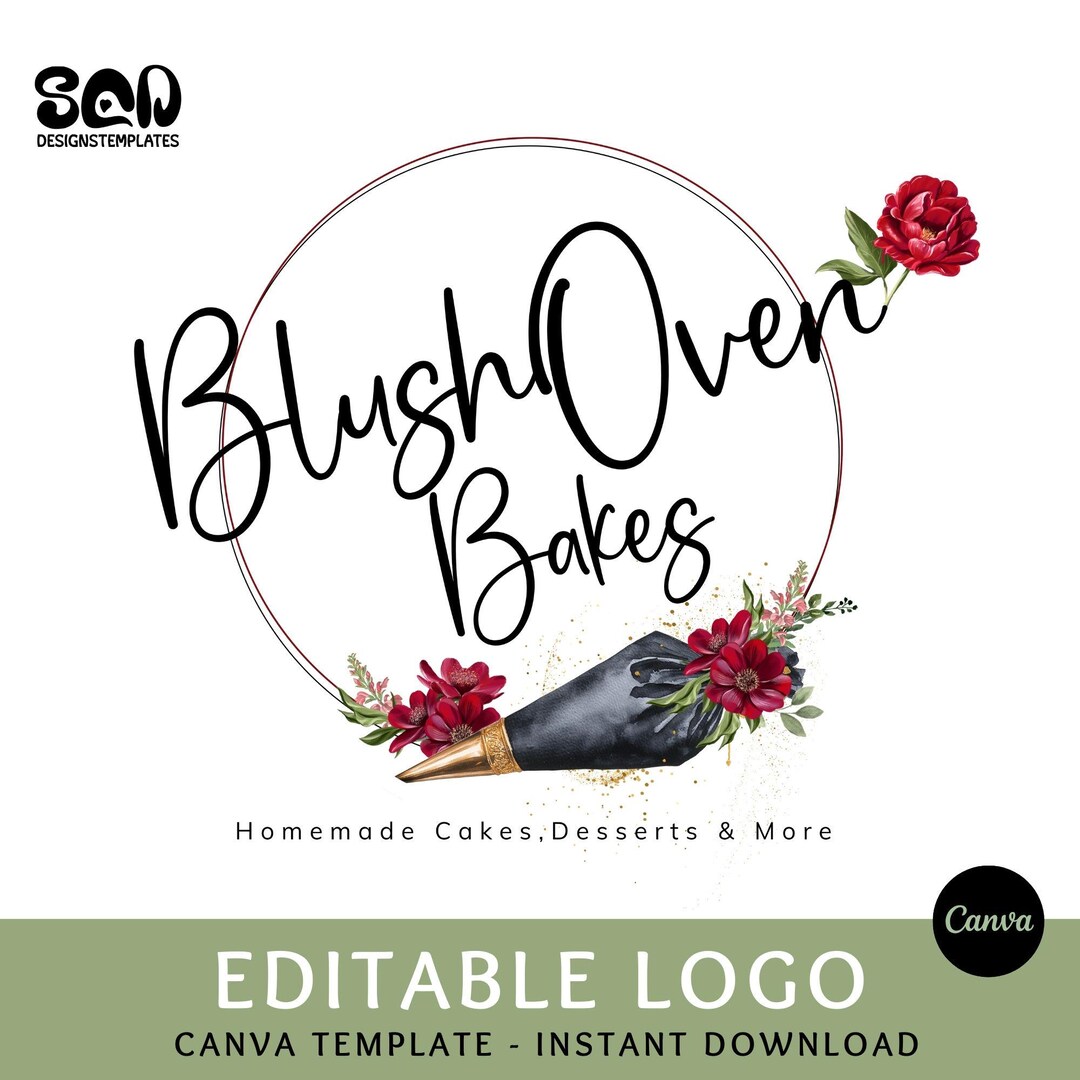 Editable Watercolor Bakery Logo Design, Cookies Logo Branding Kit DIY ...