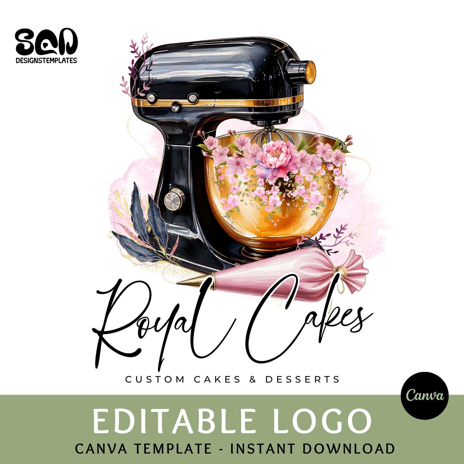 Editable Watercolor Baking Logo Home Bakers Logo DIY Bakery Business ...