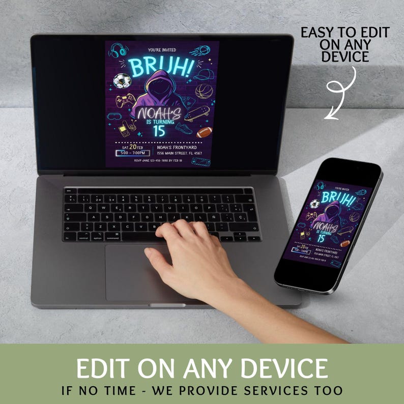 Bruh Teen Boy Birthday Invitation, Neon Gamer Invite Tween Party Invite ...