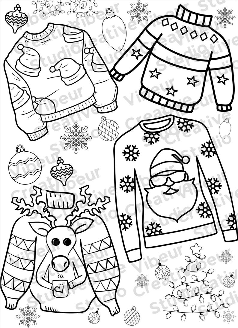 Ugly Christmas Sweater Coloring Page for Kids | Holiday Craft Printable ...