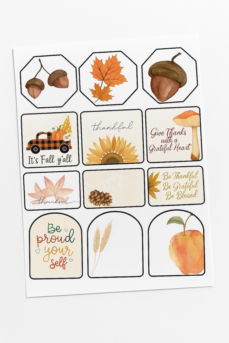 Fall Sticker Sheet • Printable Autumn • Svg Png Jpg Pdf • Thanksgiving ...