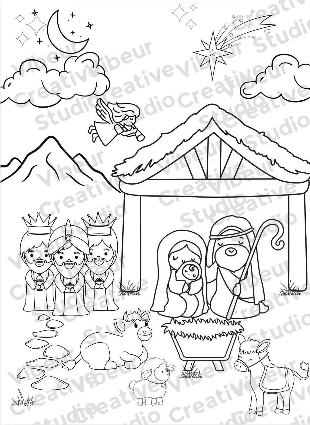 Nativity Coloring Page for Kids | Christian Christmas Activity ...