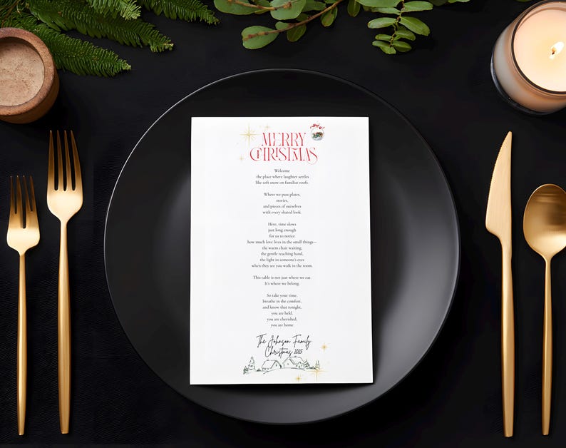 Christmas Dinner Table Card Set – Welcome Poem, Printable Place Setting ...