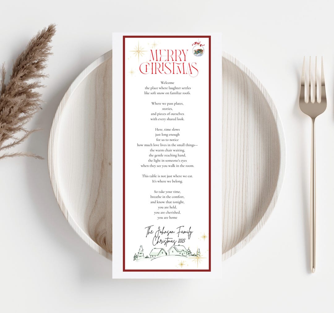 Christmas Dinner Table Card Set – Welcome Poem, Printable Place Setting ...