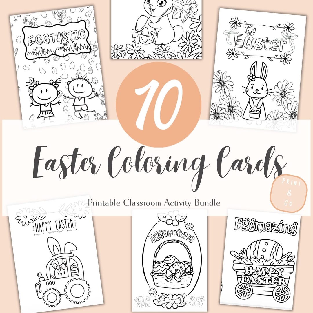 10 Easter Coloring Cards Printable, Foldable Kids Classroom Activity ...