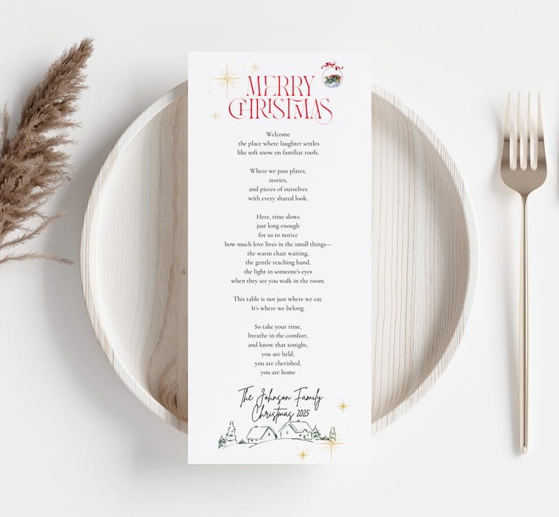 Christmas Dinner Table Card Set – Welcome Poem, Printable Place Setting ...