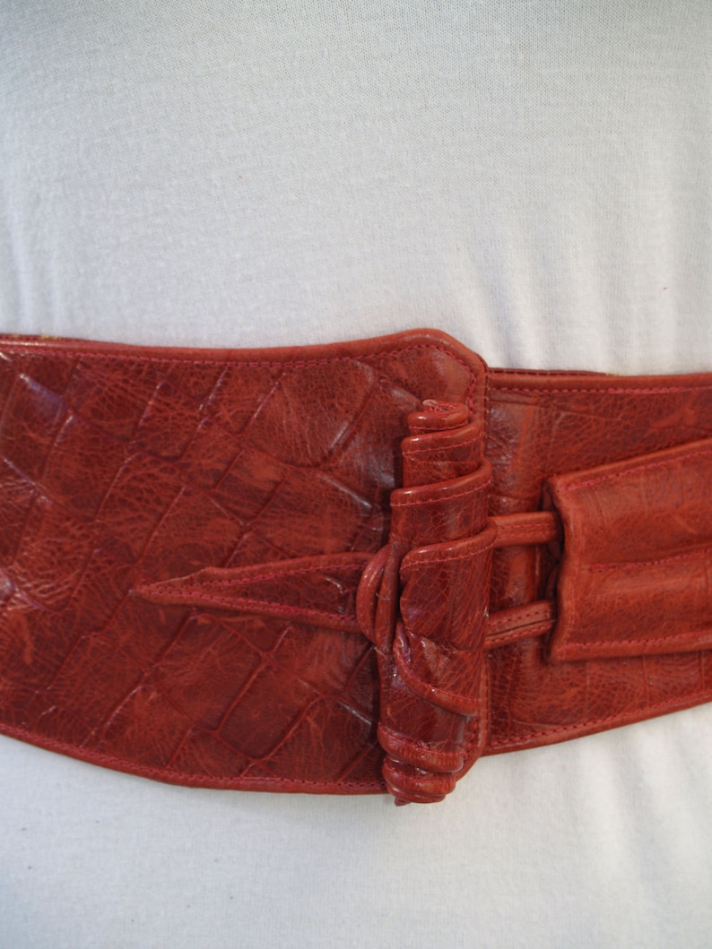 Deep Dark Red Leather "croc" Corset Belt With Toggle and Tie - Etsy