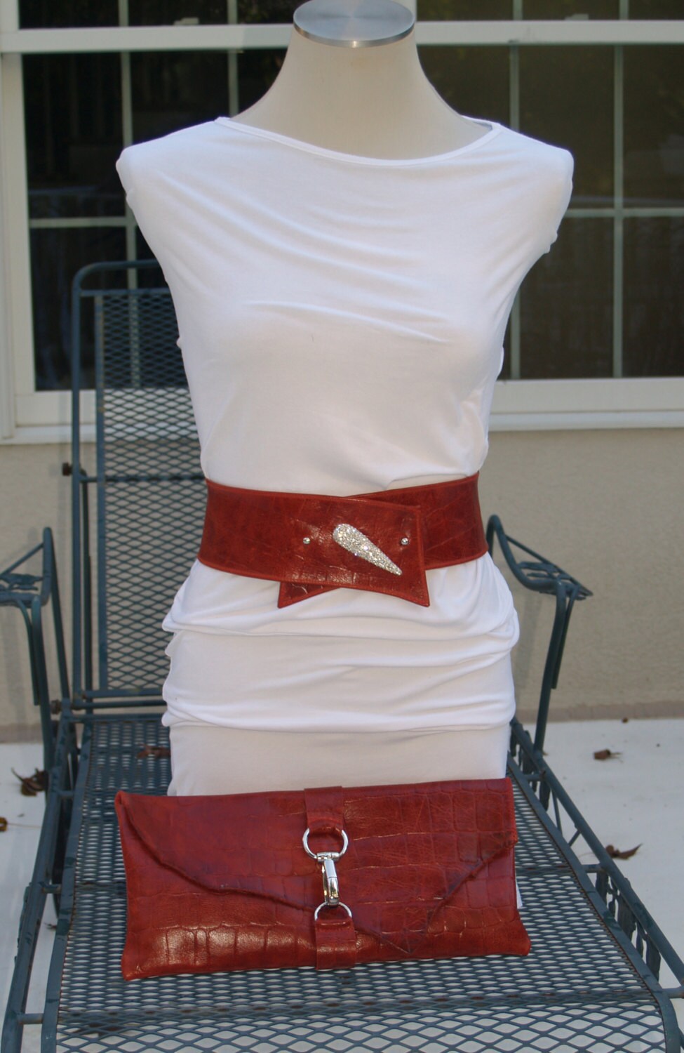 Red Croc Leather Envelope Handbag With Polished Metal Accent Closure - Etsy