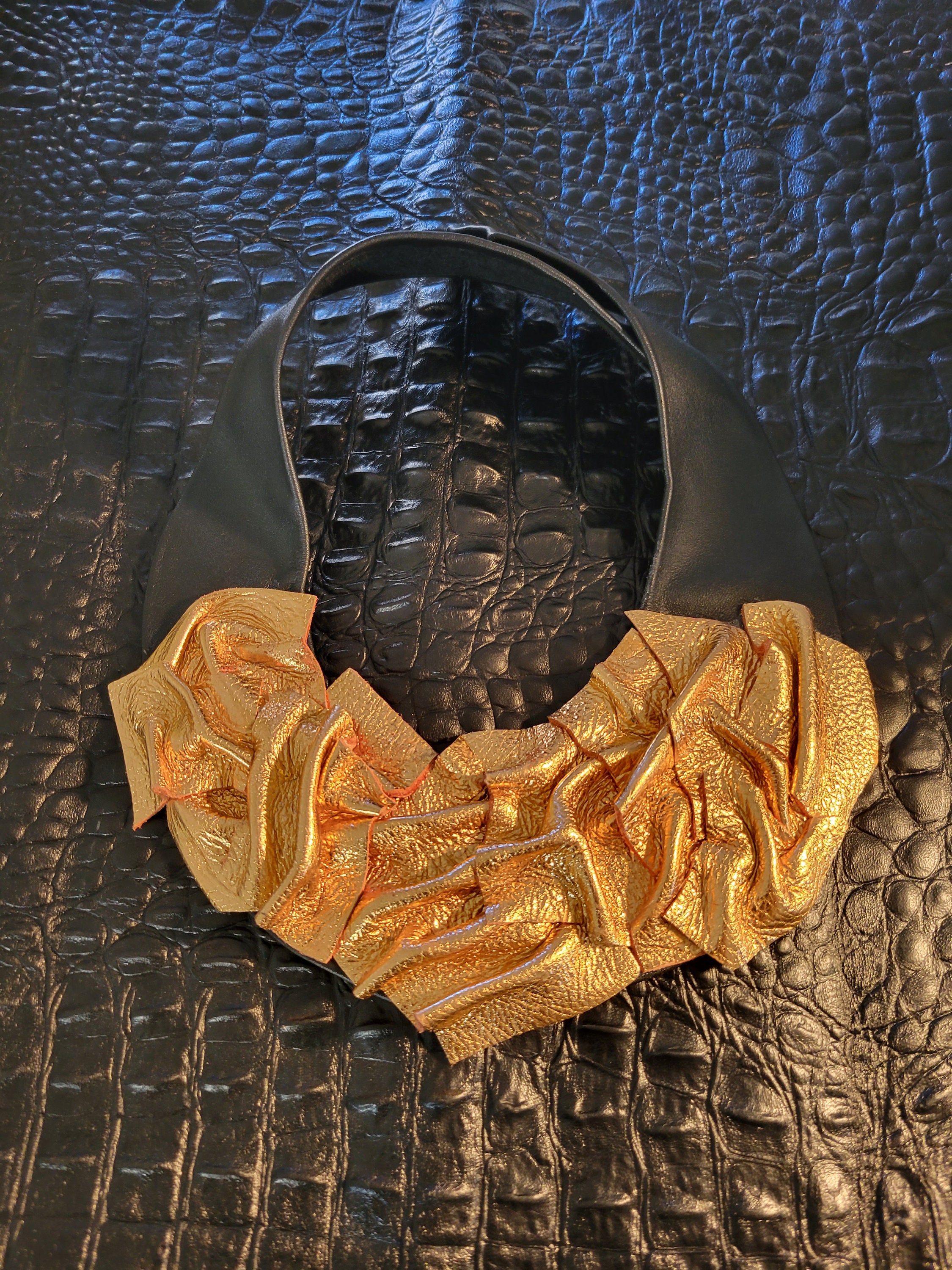 Metallic Copper and Black Leather Bib Necklace 1 - Etsy