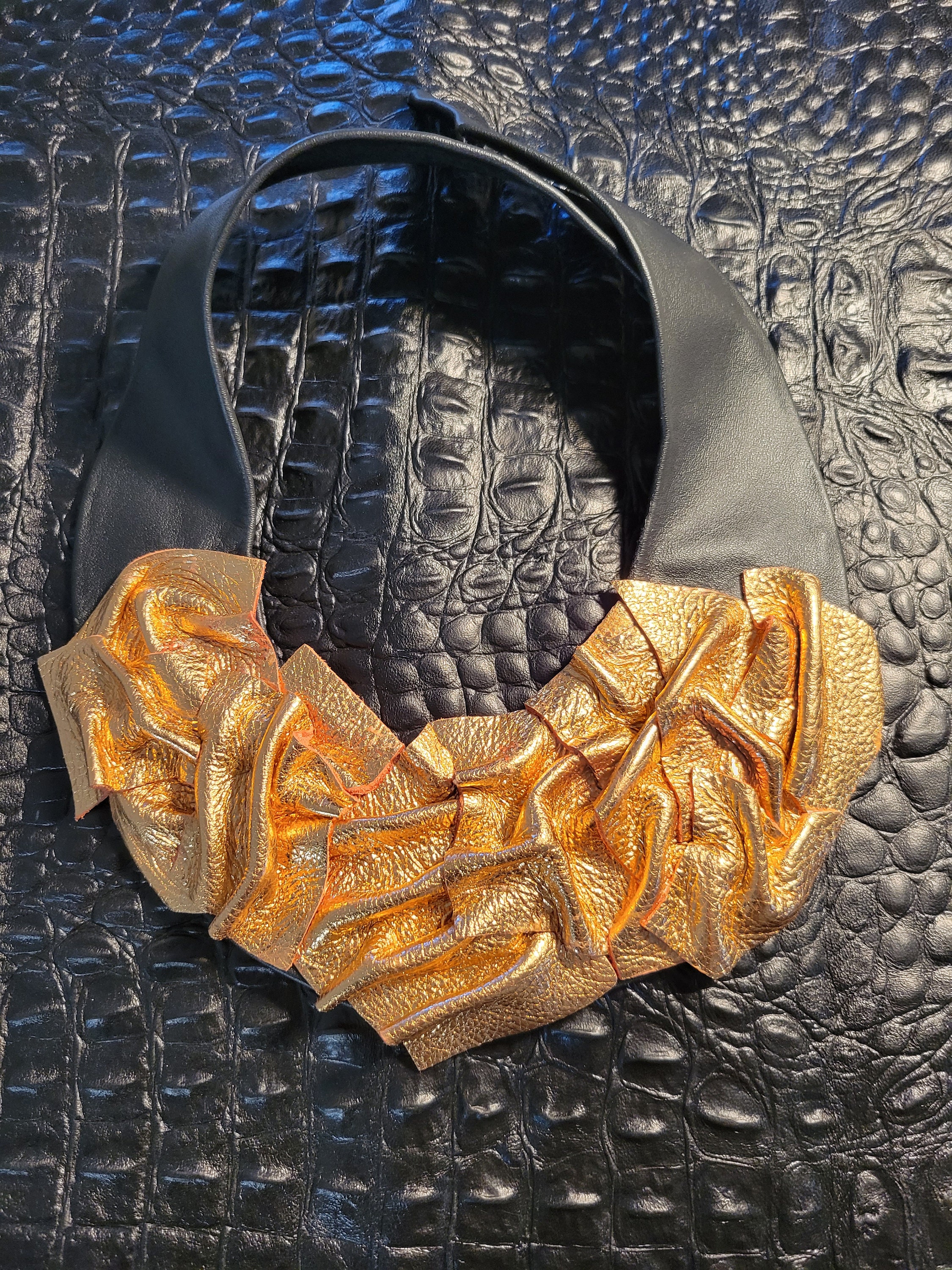 Metallic Copper and Black Leather Bib Necklace 1 - Etsy