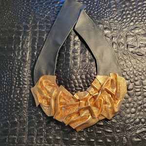 Metallic Copper and Black Leather Bib Necklace 1 - Etsy