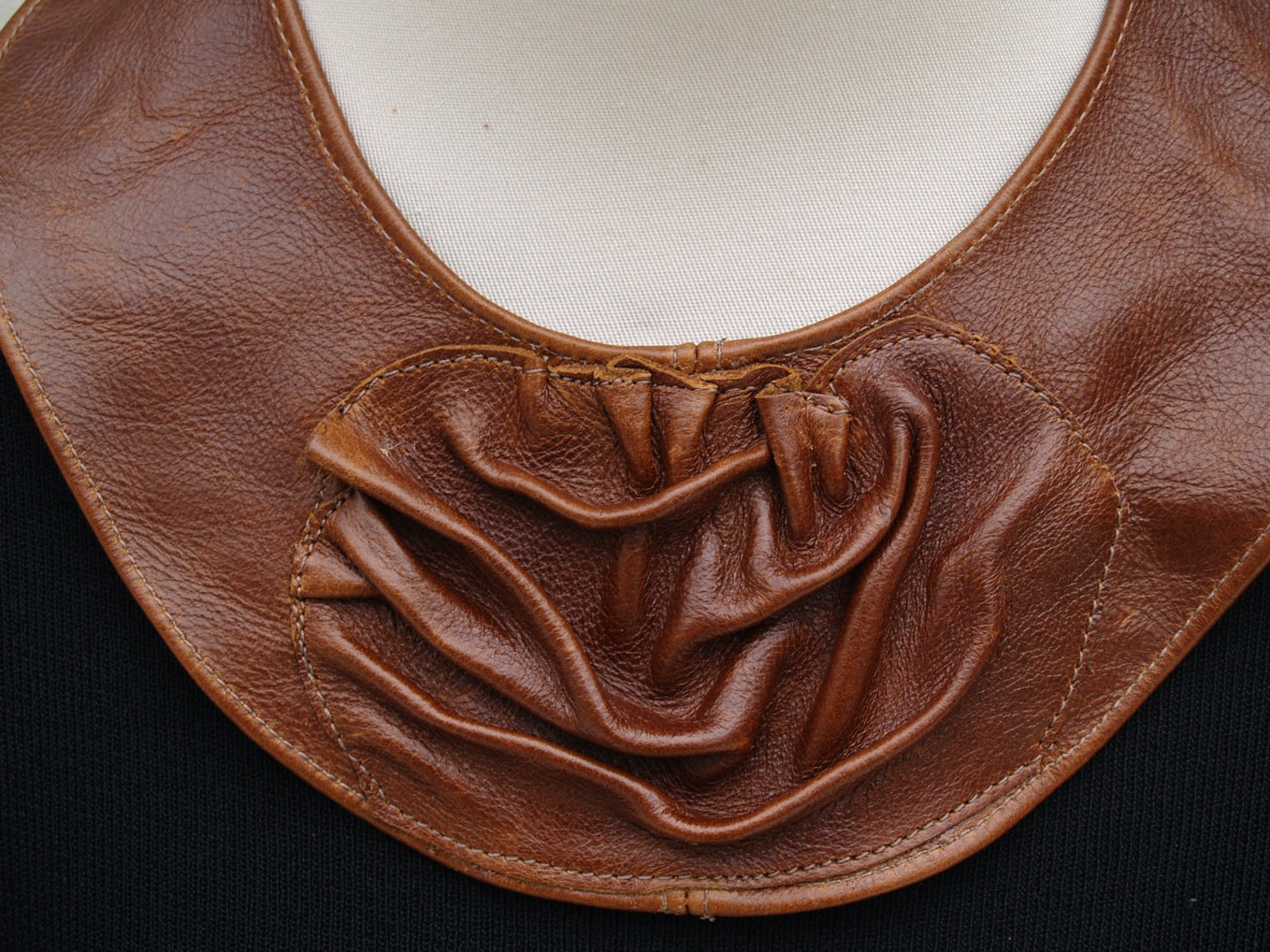 Distressed Brown Leather Bib Collar Necklace With Textured Leather ...