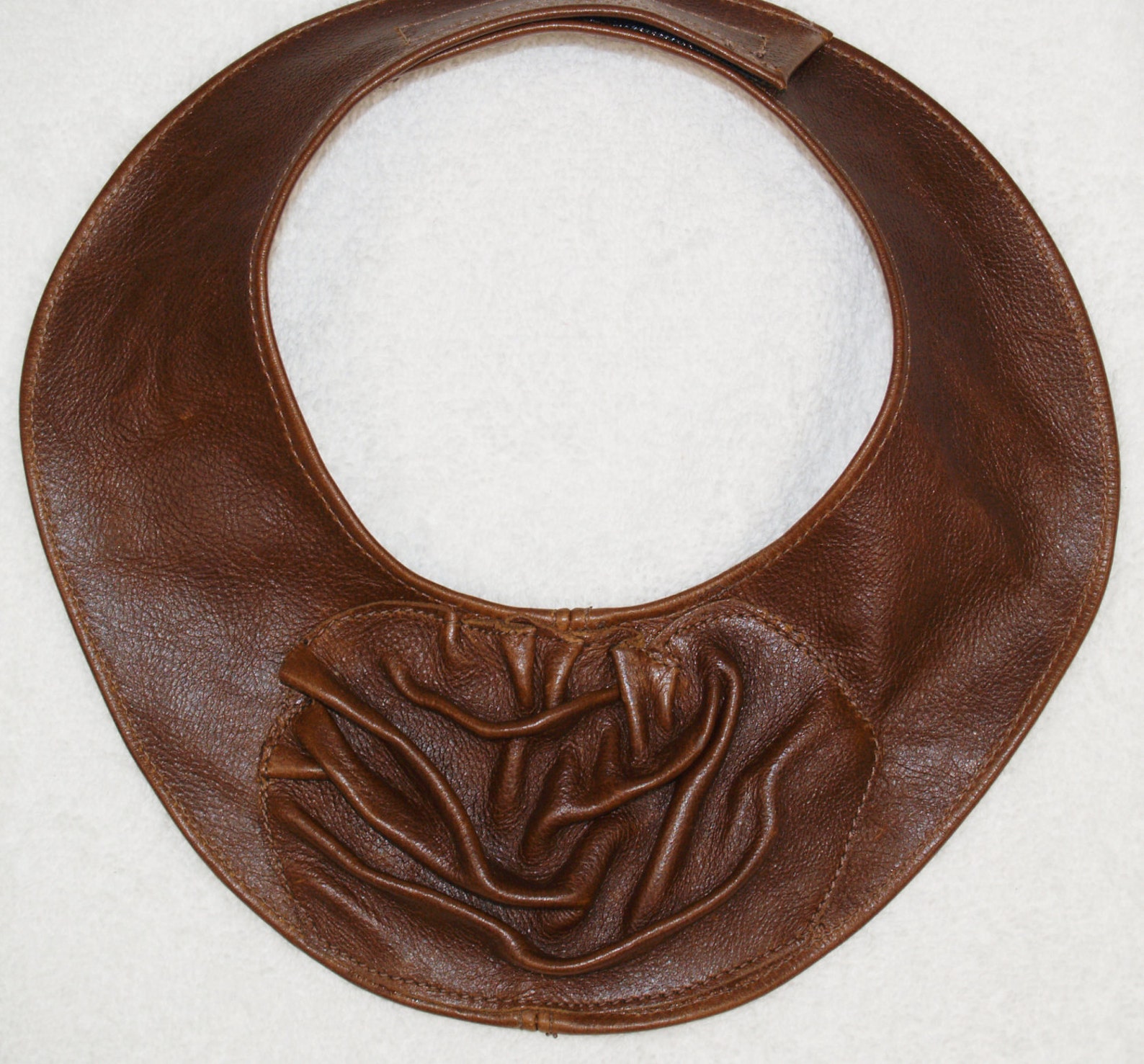 Distressed Brown Leather Bib Collar Necklace With Textured Leather ...