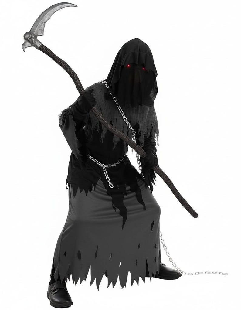 Kids Grim Reaper Costume – Glowing Eyes, Scythe, Halloween Outfit - Etsy