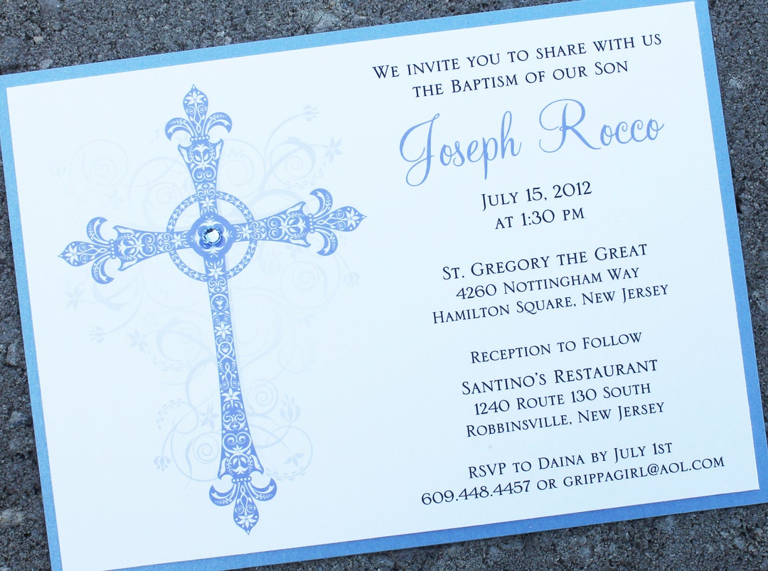 Blue Decorative Cross Baptism or Communion Invitation;decorative Cross ...