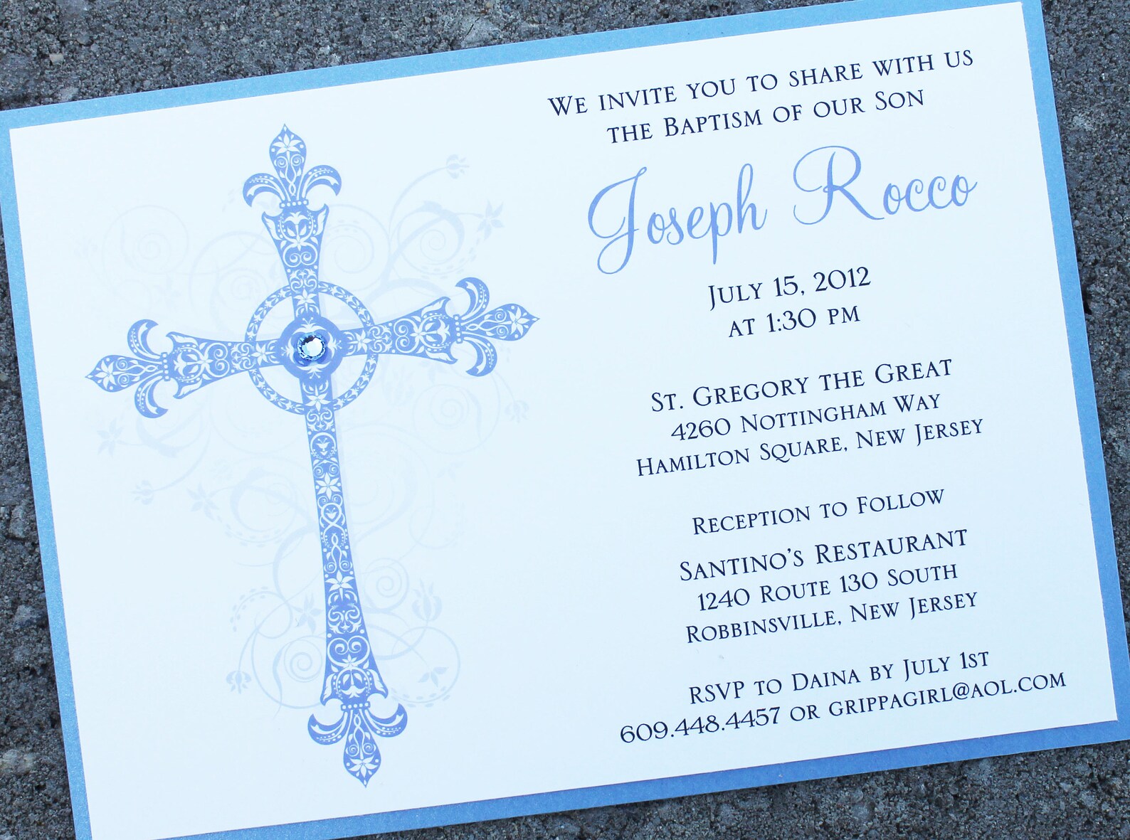 Blue Decorative Cross Baptism or Communion Invitation;decorative Cross ...