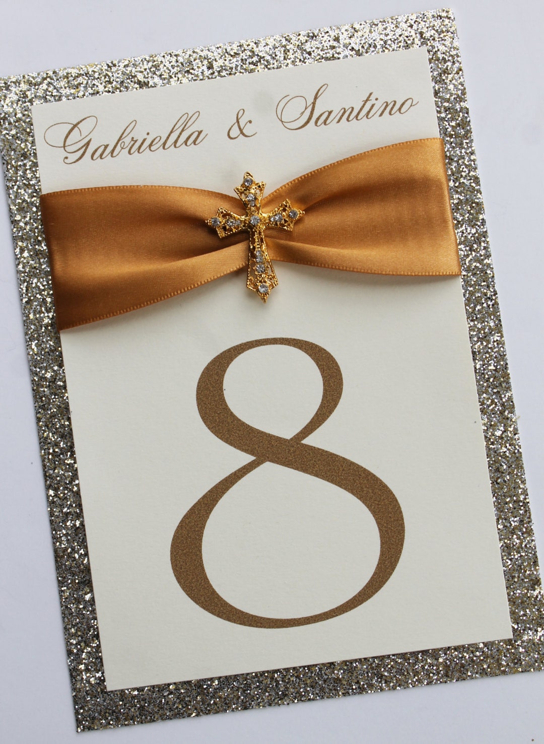 Gold Baptism-communion Table Number With Gold Vintage Cross; Rhinestone ...