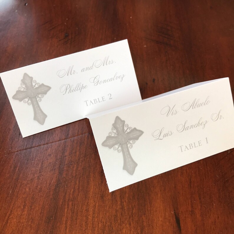 White and Silver Vintage Cross Baptism-Communion Place Cards | Etsy
