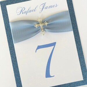 Blue Baptism-communion Table Number With Vintage Sparkling Cross ...
