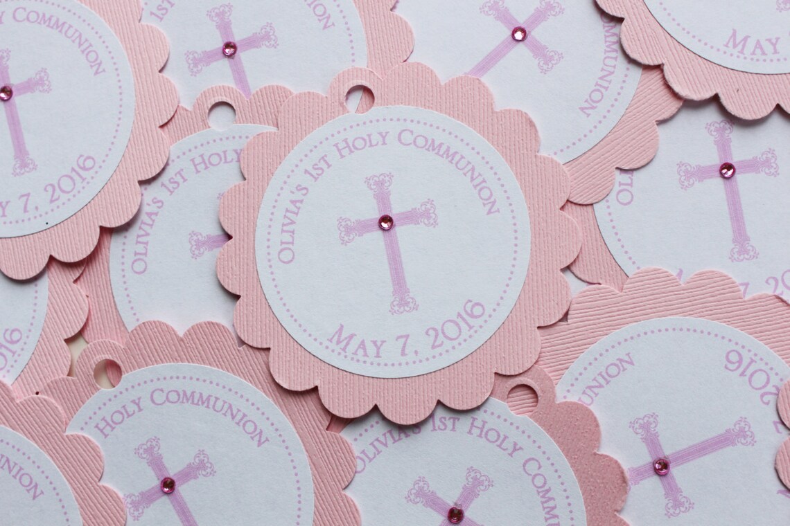 Pink Elegant Cross Baptism-communion Circular Scalloped Favor | Etsy