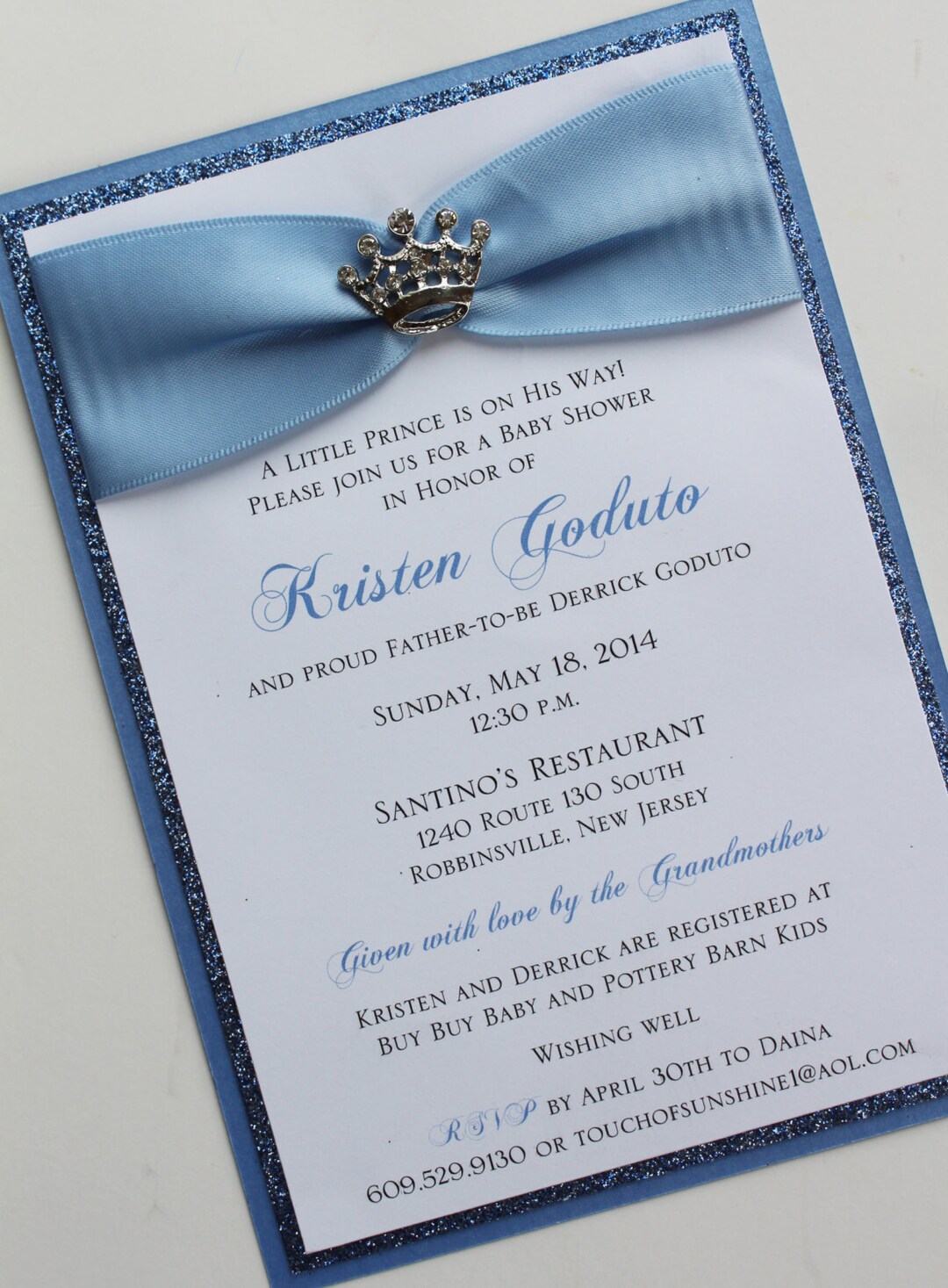 Blue Baby Prince Baby Shower Invitation With Sparkling Crown ...