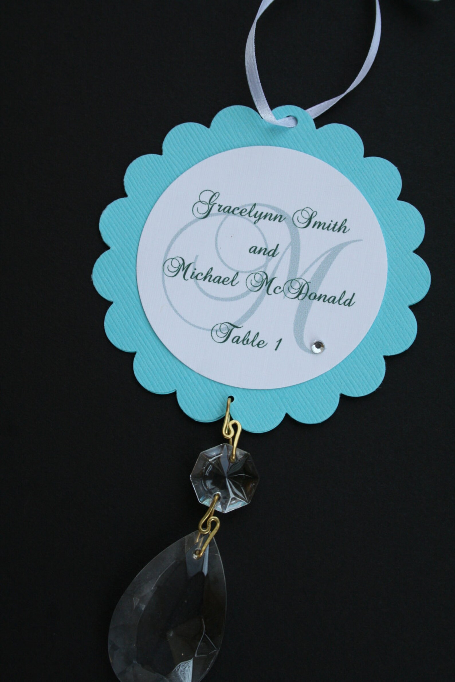 Hanging Monogram Place Card With Crystal Embellishment - Etsy