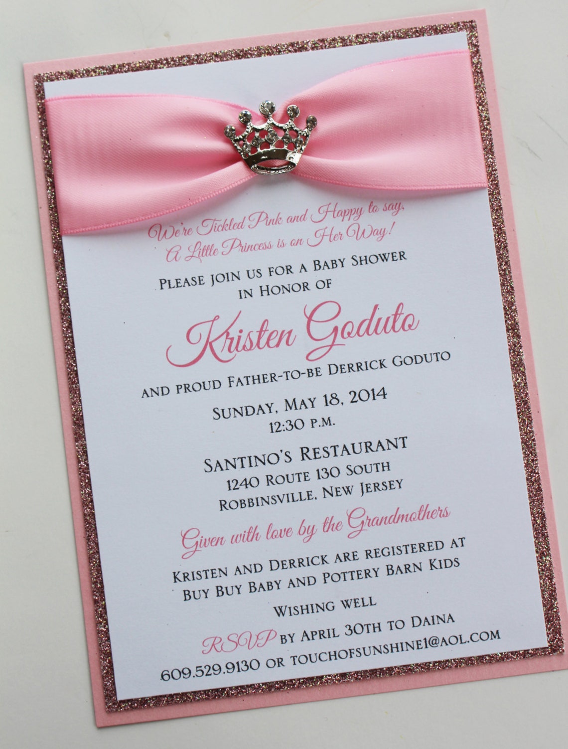 Pink Princess Baby Shower Invitation With Sparkling Tiara; Rhinestone ...