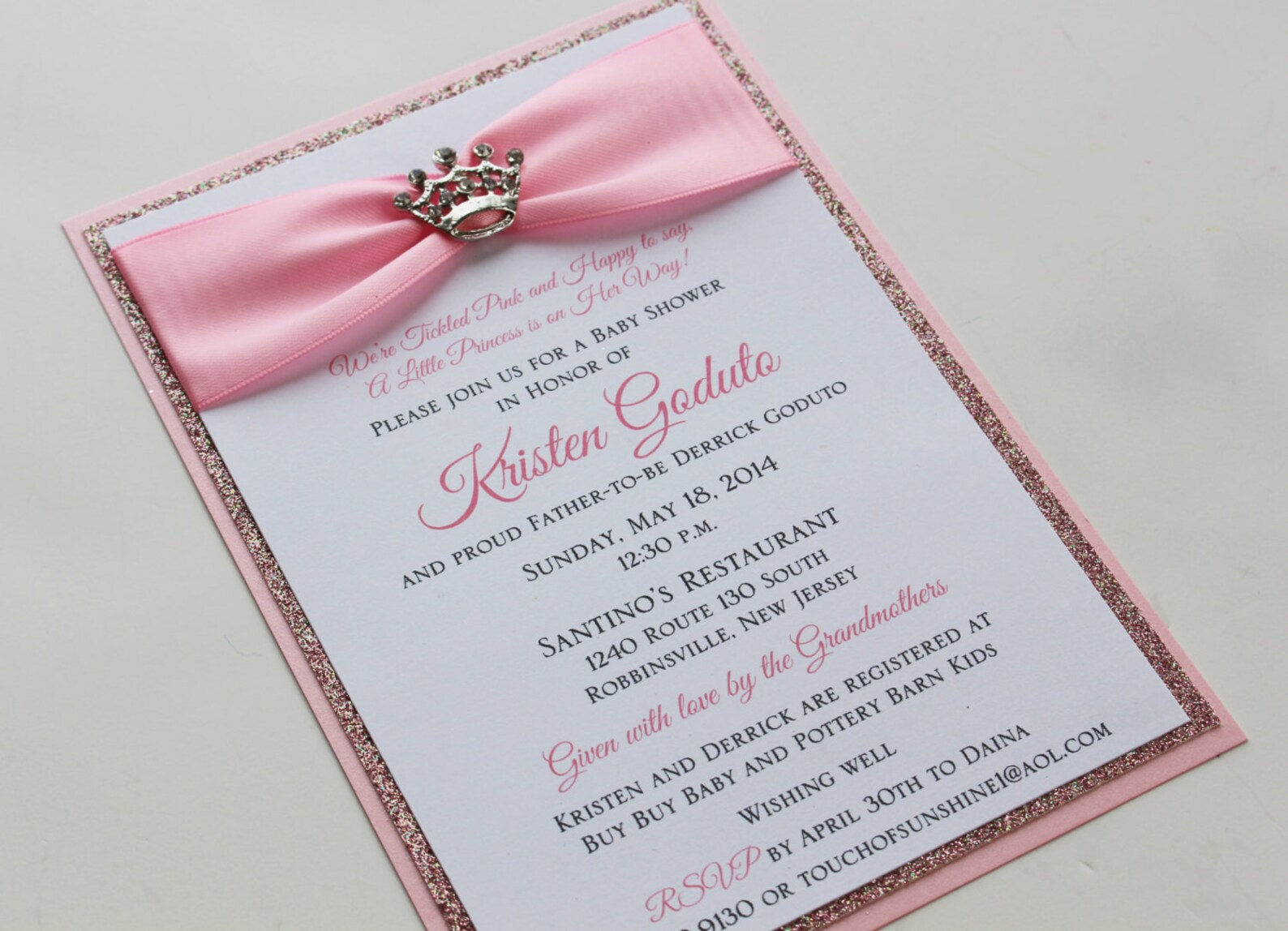 Pink Princess Baby Shower Invitation With Sparkling Tiara; Rhinestone ...