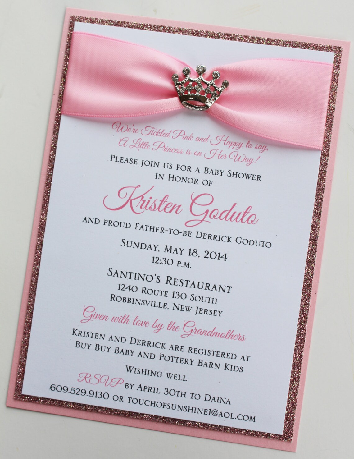 Pink Princess Baby Shower Invitation With Sparkling Tiara; Rhinestone ...