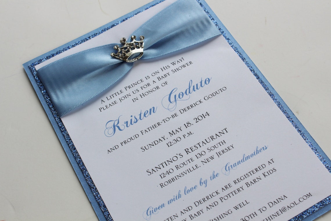 Blue Baby Prince Baby Shower Invitation With Sparkling Crown | Etsy