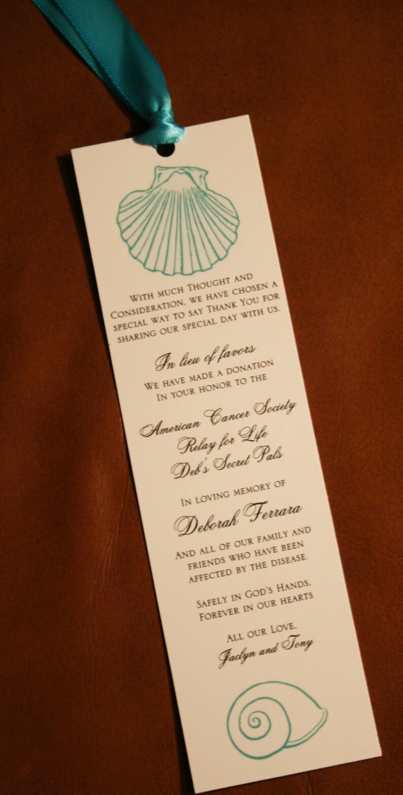 Seashell Favor Donation Bookmark - Etsy