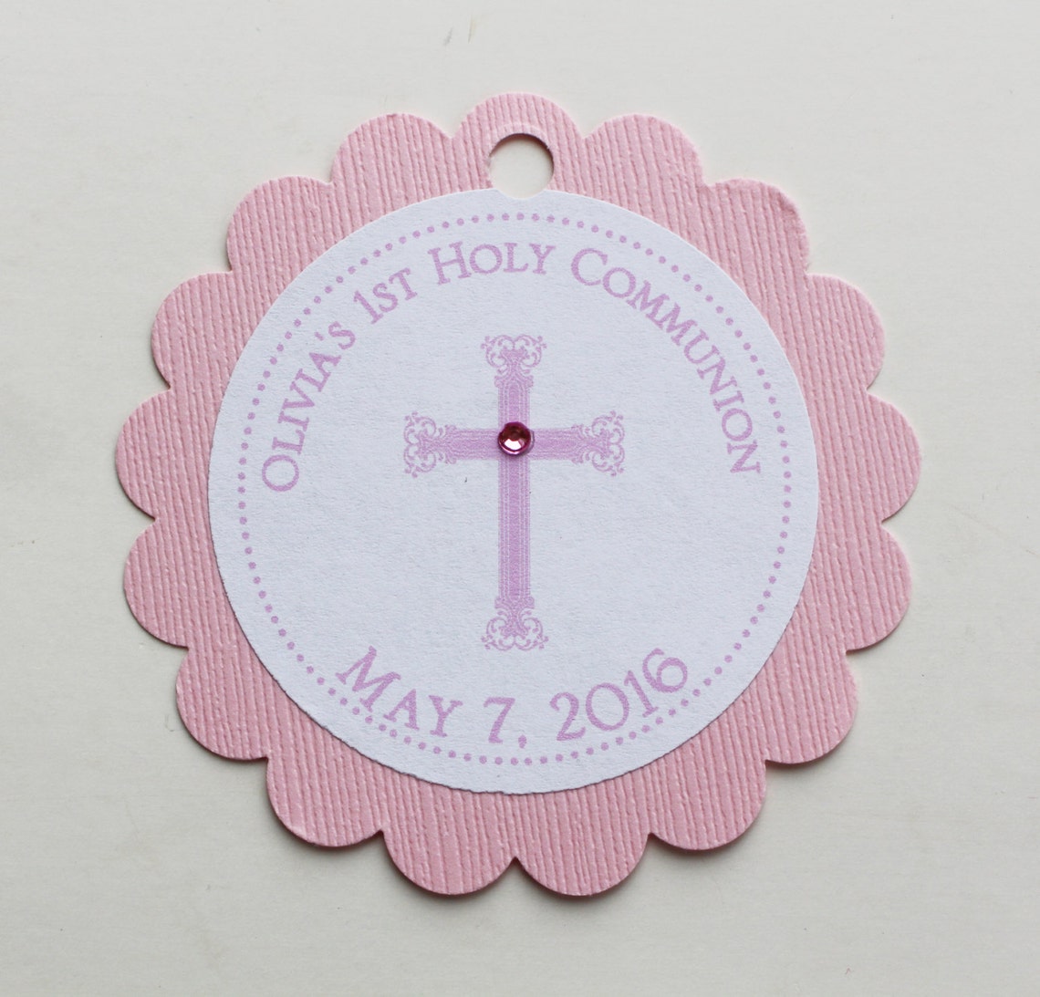 Pink Elegant Cross Baptism-communion Circular Scalloped Favor | Etsy