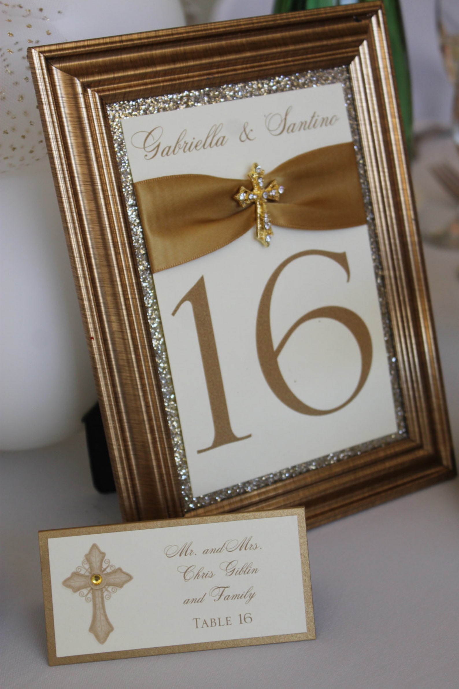 Gold Baptism-communion Table Number With Gold Vintage Cross; Rhinestone ...