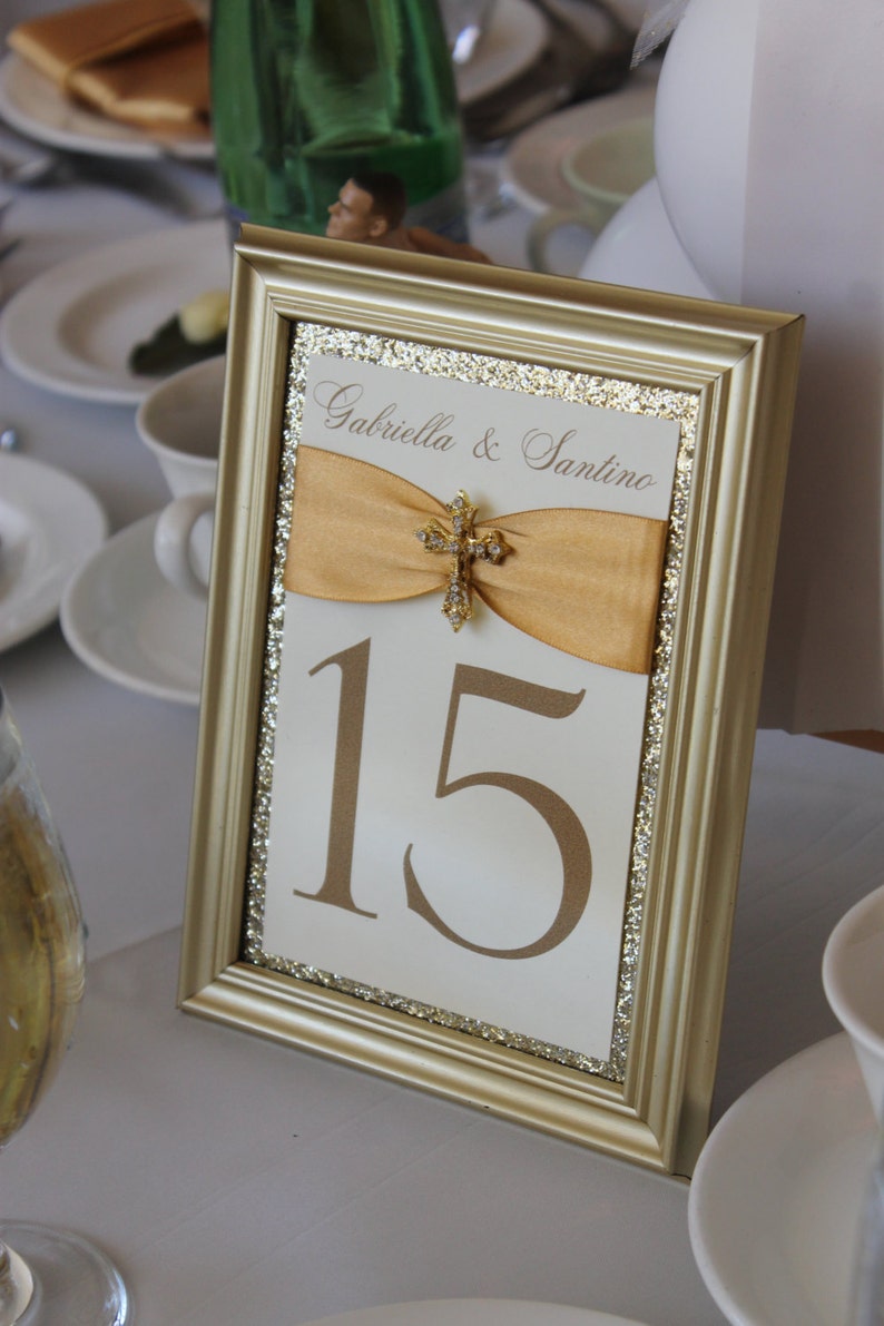 Gold Baptism-communion Table Number With Gold Vintage Cross; Rhinestone ...