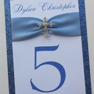 Blue Baptism-communion Table Number With Vintage Sparkling Cross ...