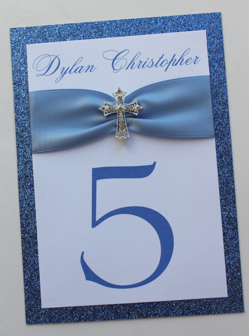 Blue Baptism-communion Table Number With Vintage Sparkling Cross ...