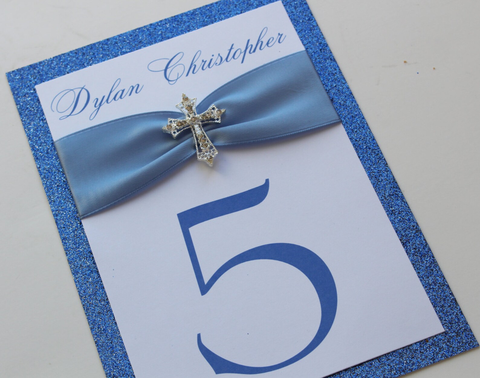 Blue Baptism-communion Table Number With Vintage Sparkling Cross ...
