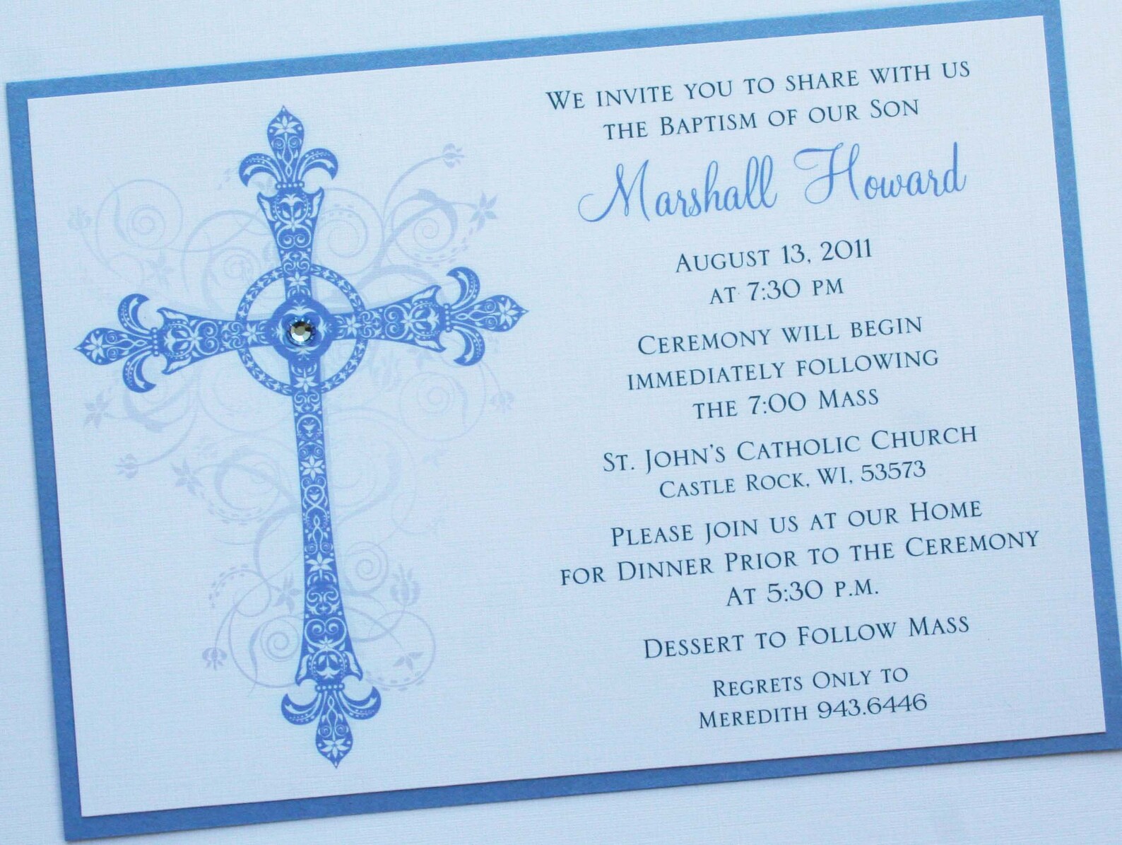 Blue Decorative Cross Baptism or Communion Invitation;decorative Cross ...