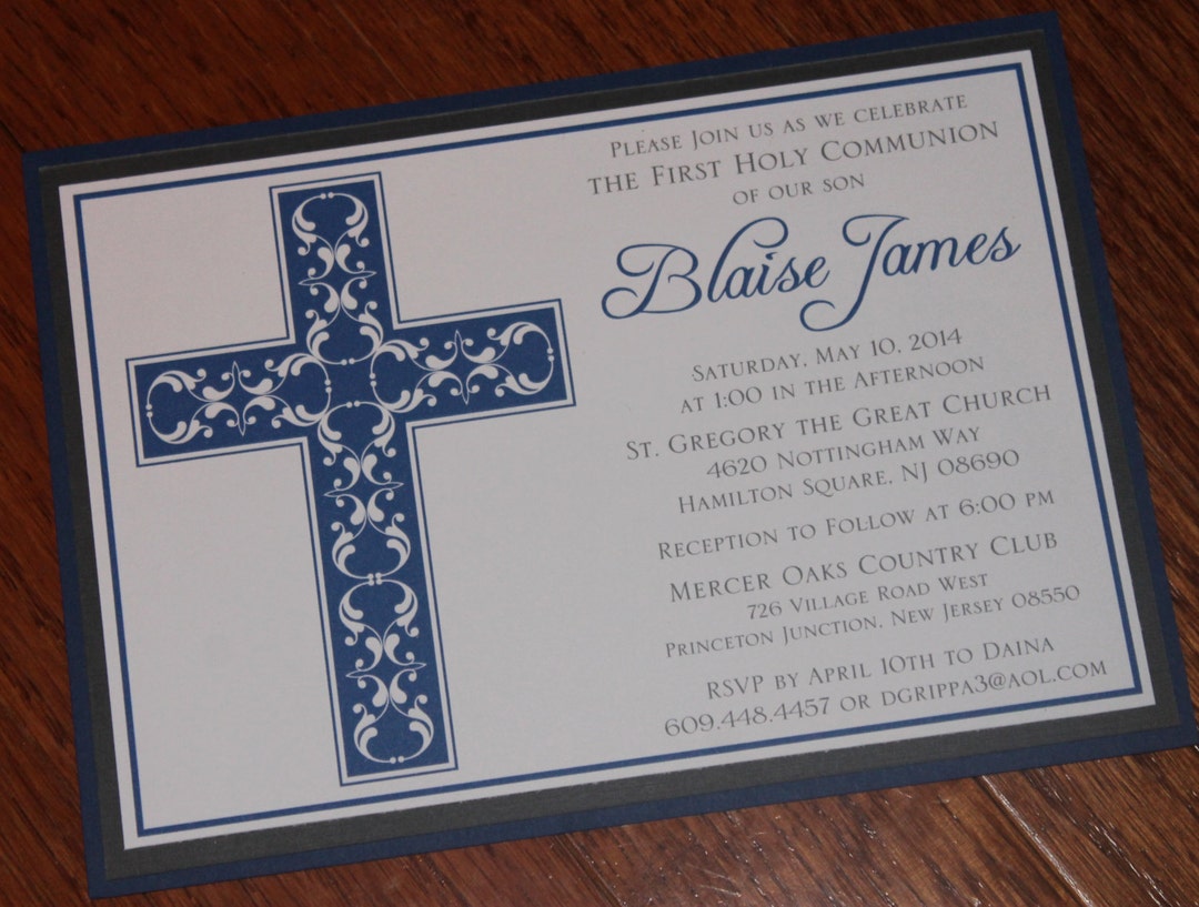 Ornate Large Cross Boy Communion or Baptism Invitation - Etsy