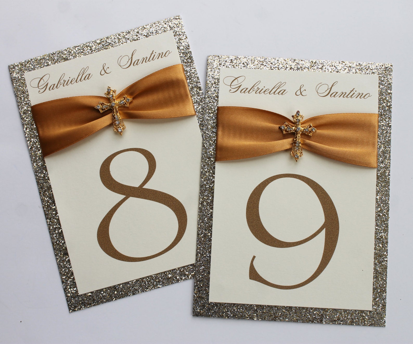 Gold Baptism-communion Table Number With Gold Vintage Cross; Rhinestone ...