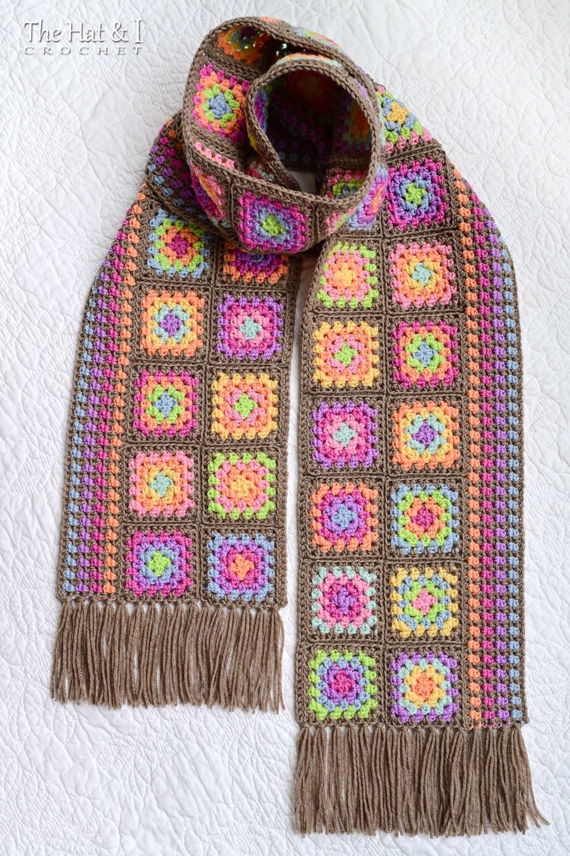 CROCHET PATTERN - Granny's Square Dance Scarf - Crochet Scarf Pattern ...