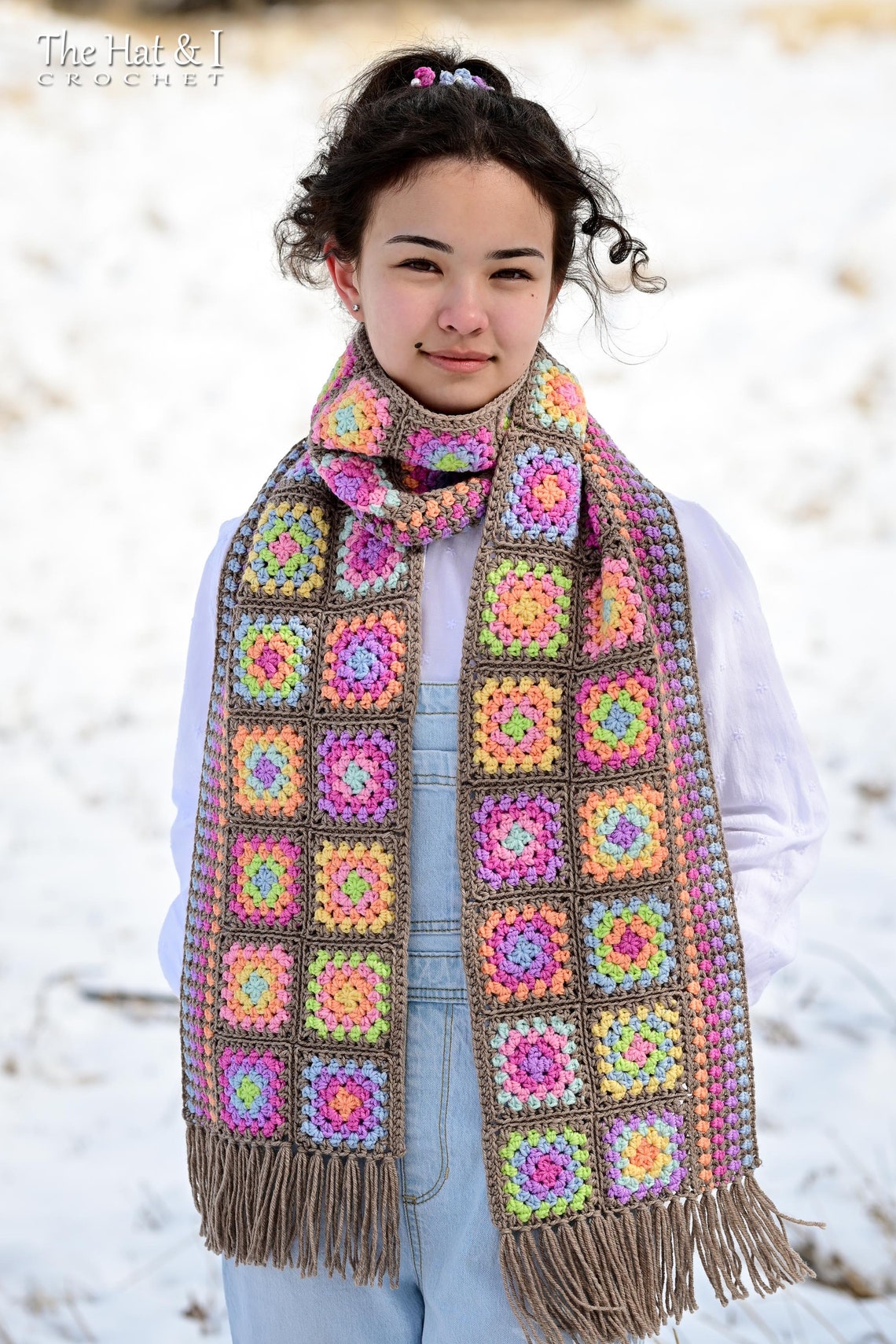 CROCHET PATTERN - Granny's Square Dance Scarf - Crochet Scarf Pattern ...