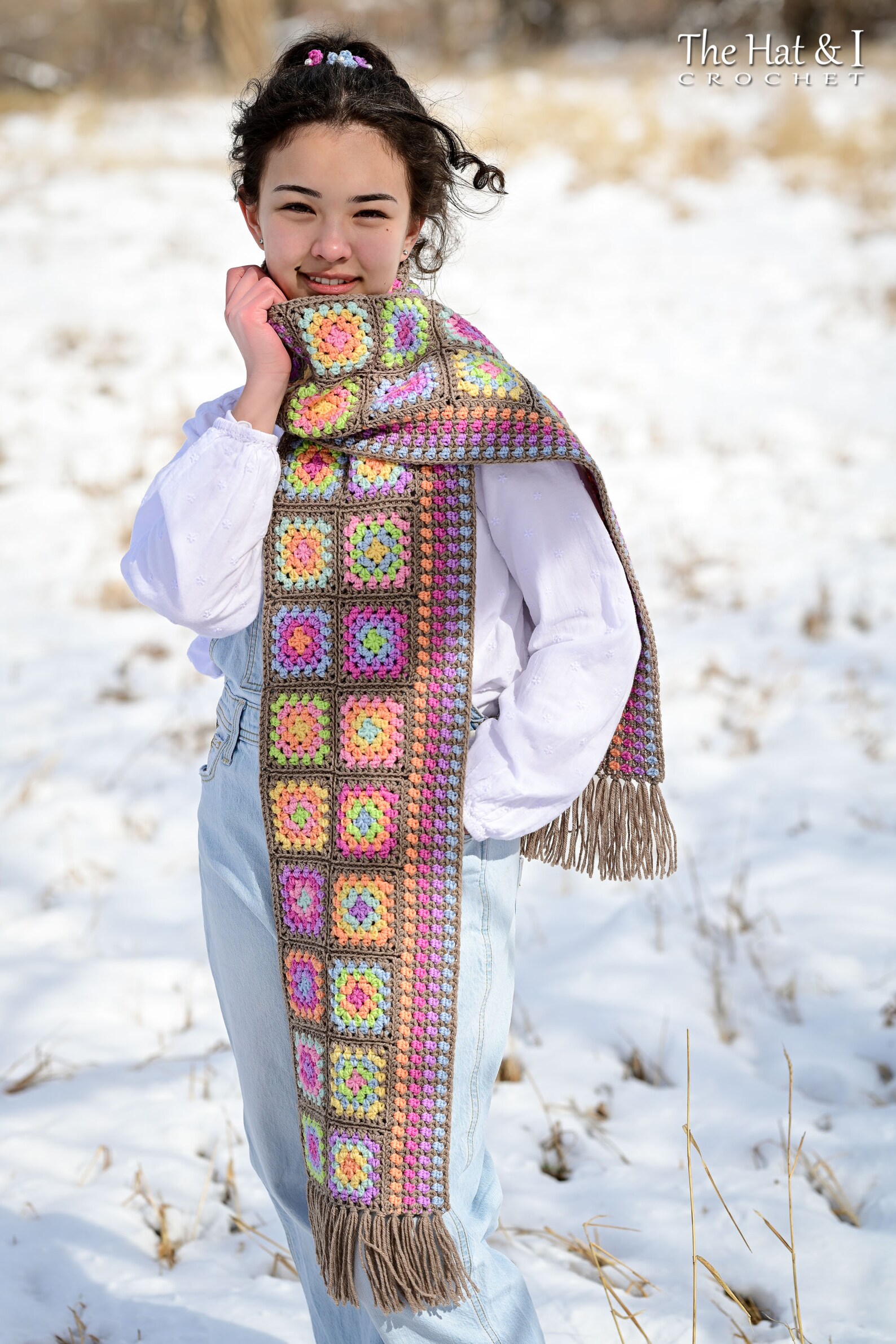CROCHET PATTERN - Granny's Square Dance Scarf - Crochet Scarf Pattern ...