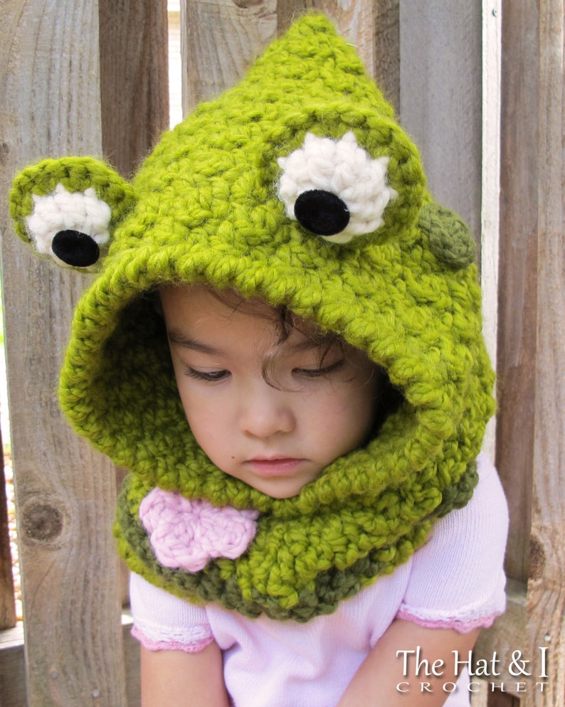 CROCHET PATTERN - Frog Fun - Crochet Hood Pattern, Frog Hooded Cowl ...