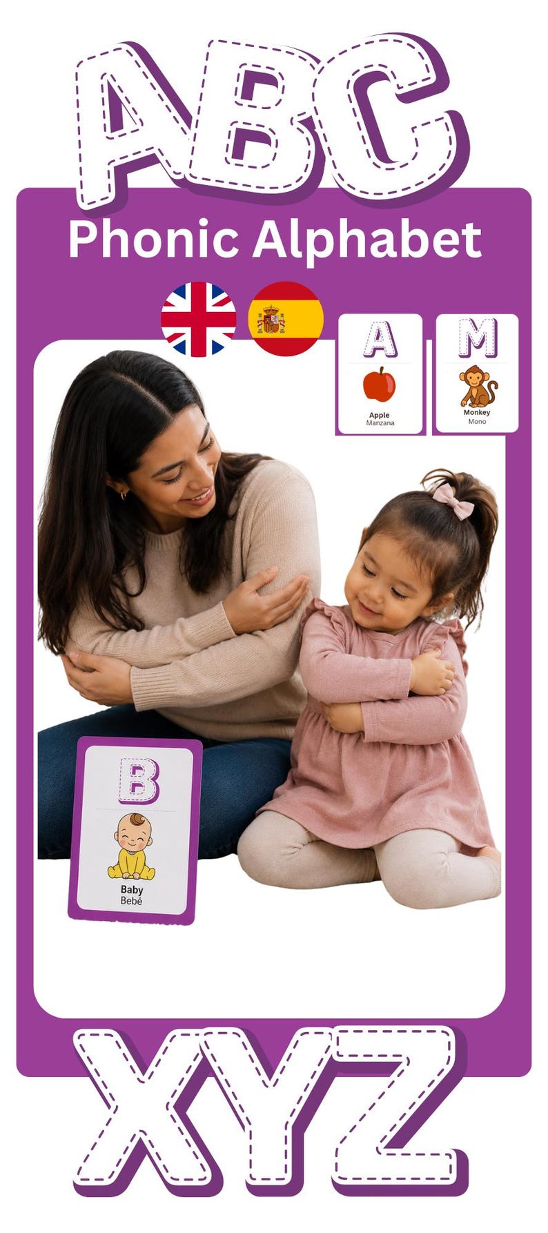 Bilingual Phonics Alphabet Cards for Toddlers (english + Spanish) - Etsy
