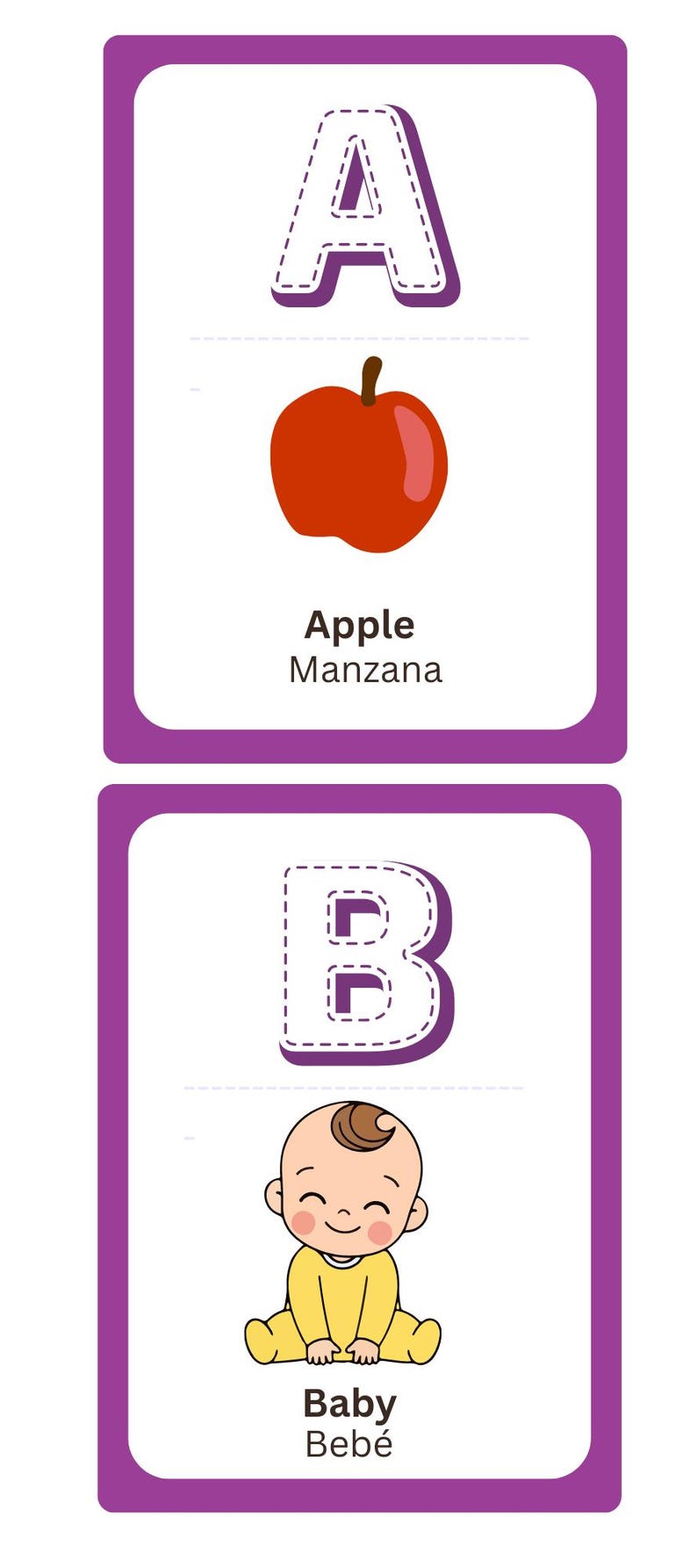 Bilingual Phonics Alphabet Cards for Toddlers (english + Spanish) - Etsy