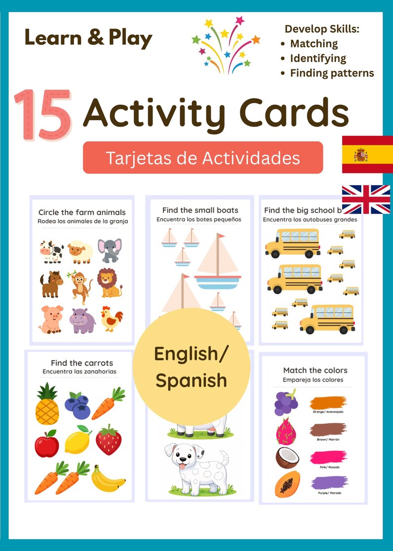 Bilingual Activity Cards for Toddlers | English Spanish Learning Cards ...