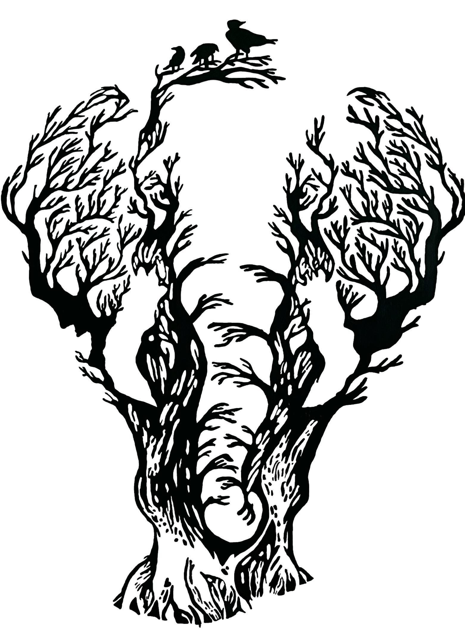 Optical Illusion Elephant Tree Wall Art | Black and White Silhouette ...