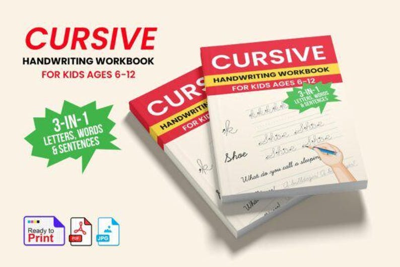 Printable Cursive Handwriting Workbook for Kids – Practice Sheets - Etsy